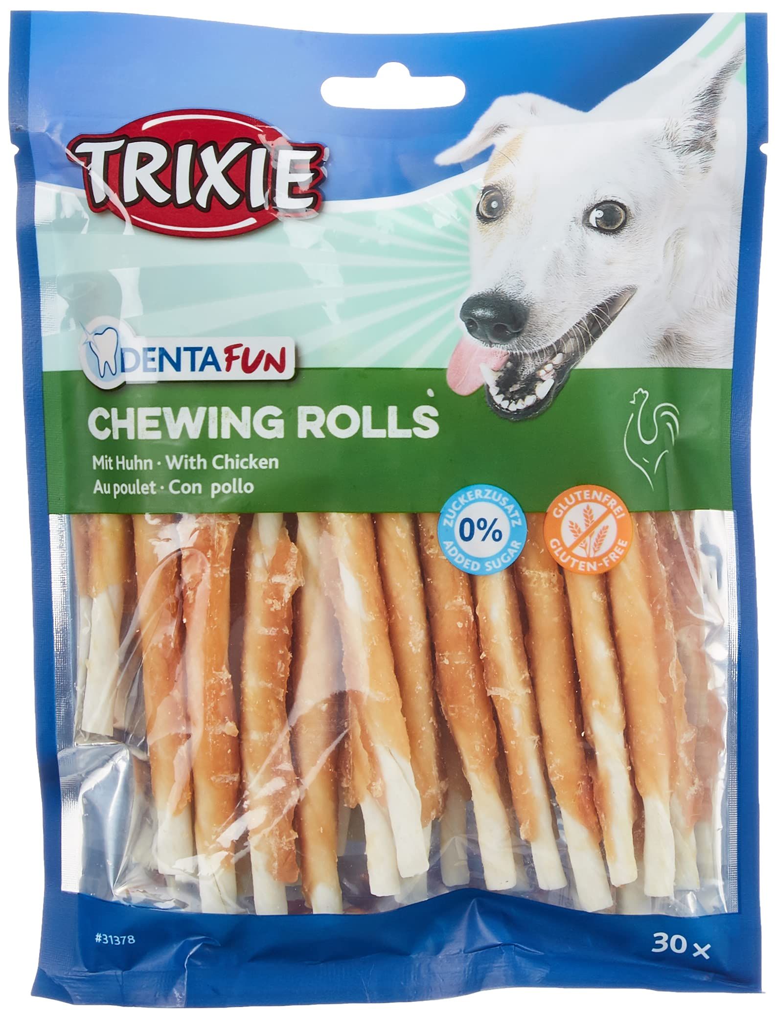 TRIXIE Denta Fun Chicken Chewing Rolls in pelle di bovino con filetti ...
