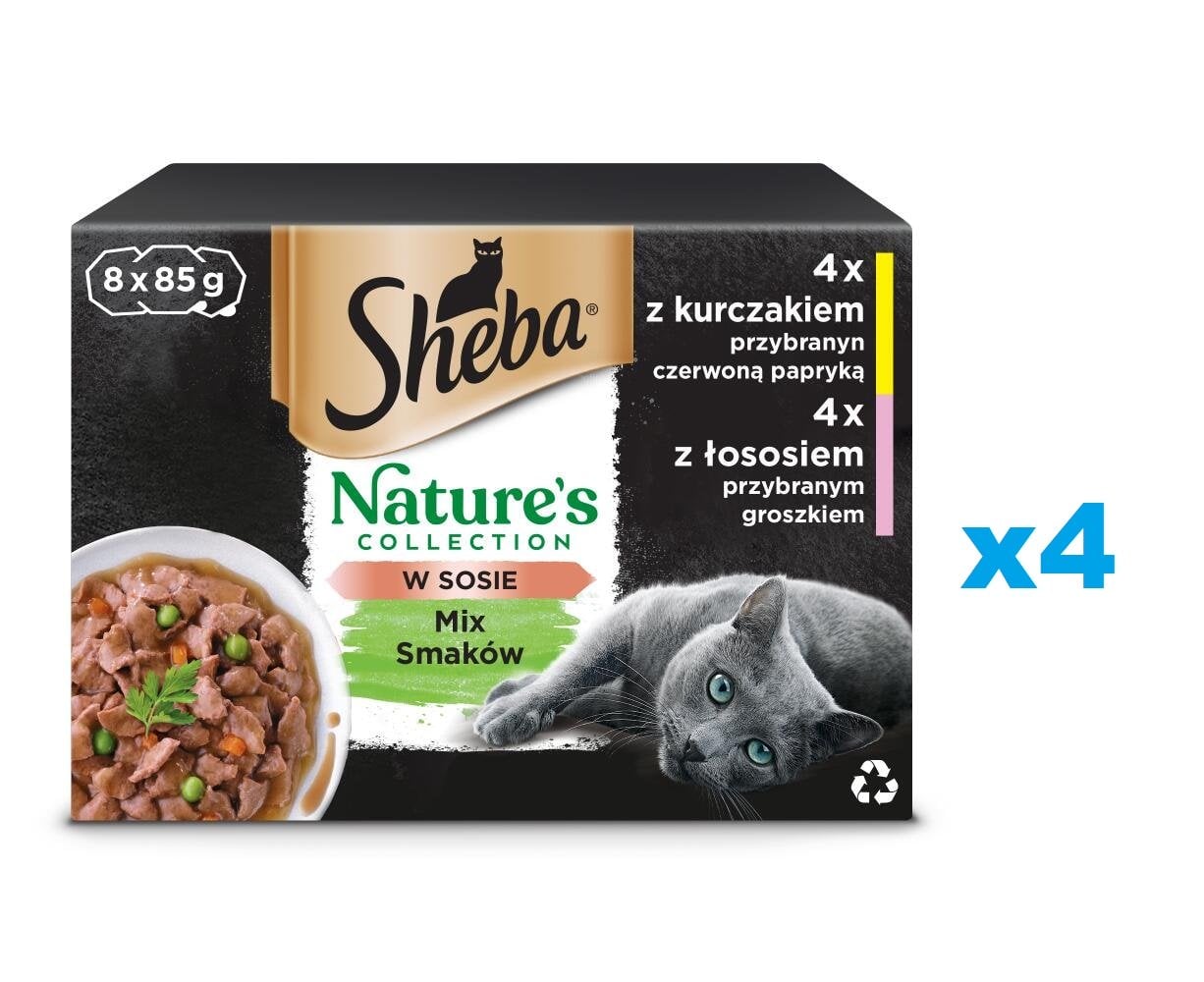 SHEBA 32x85g Nature's Collection Sapori misti in salsa con pollo guarnito con peperone rosso ...